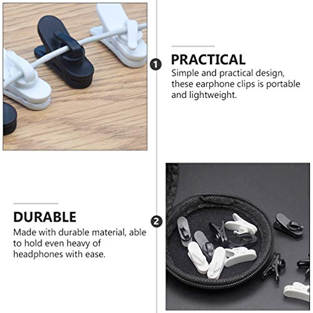 MILISTEN 100pcs Earphone Wire Clip 360 Degree Rotate Earphone Cable Clothing Clip Plastic Earbud Clip for Fixing Round Wire Earphone Headphone Microphone Black