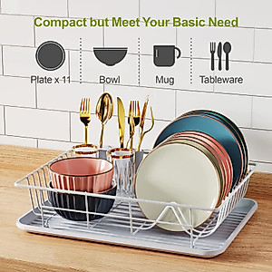 GSlife Dish Drying Rack for Kitchen Counter Small Dish Rack with Drainboard Tray Dish Racks Drainer for Kitchen Countertop, Snow White