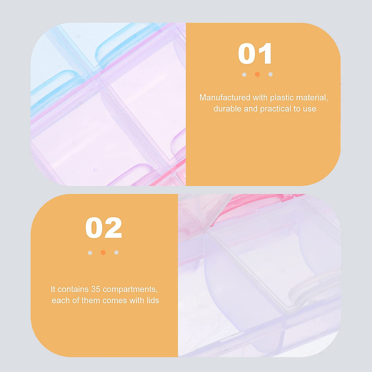 COHEALI Box 35 Cosmetic Sequin Bead Jars Clear Case Refillable Display with Plastic up Lids Art Pills Compartments DIY Grids Containers Supplies Container Bottles Diamonds Tool