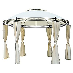 Outsunny 11.5' Patio Gazebo, Outdoor Gazebo Canopy Shelter with Curtains, Romantic Round Double Roof, Solid Steel Frame for Garden, Lawn, Backyard and Deck, Cream White
