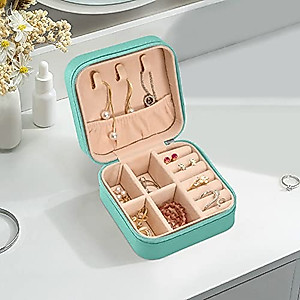 Tatenale Travel Jewelry Case Box Small Mini Jewelry Organizer Display Storage for Ring Earrings Necklace Girls Women Men Floral Black Aqua