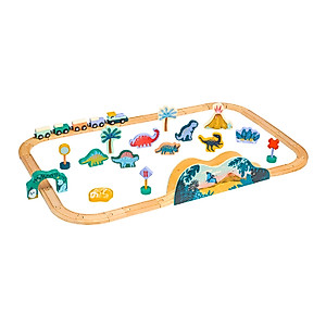 Manhattan Toy T-Rex Express 45-Piece Jurassic-Themed Wooden Toy Train Set for Toddlers 3 Years and Up