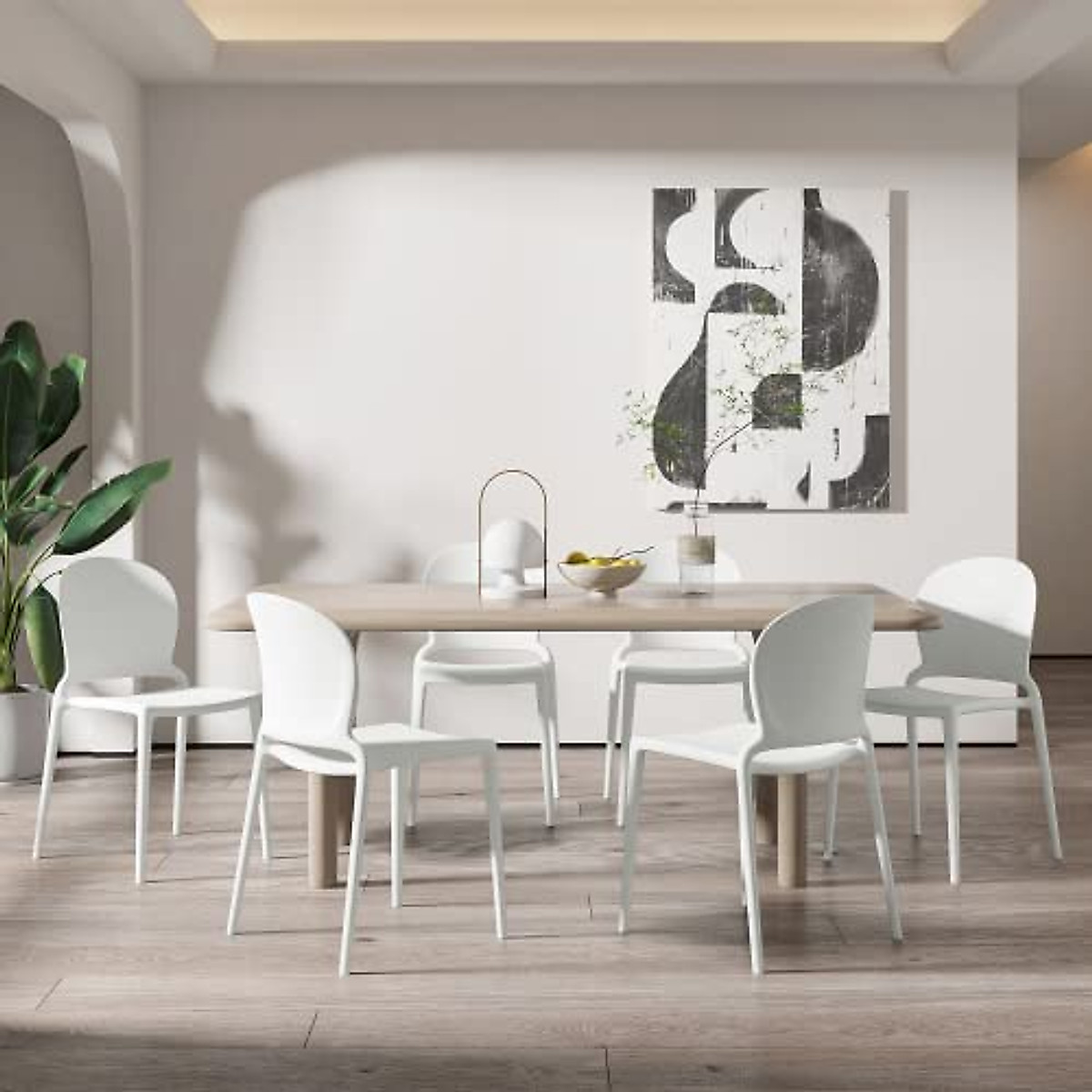 LESHI Dining Chair Modern Kitchen Dining Room Chairs Minimalist Style Creative Design- Set of 2, Premium Plastic, White