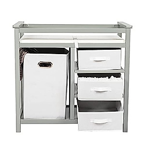Baby Diaper Changing Station Nursery Table - Infant Diaper Table w/ 3 Storage Cloth Drawers & 1 Laundry Basket and Safety Belts (Gray)