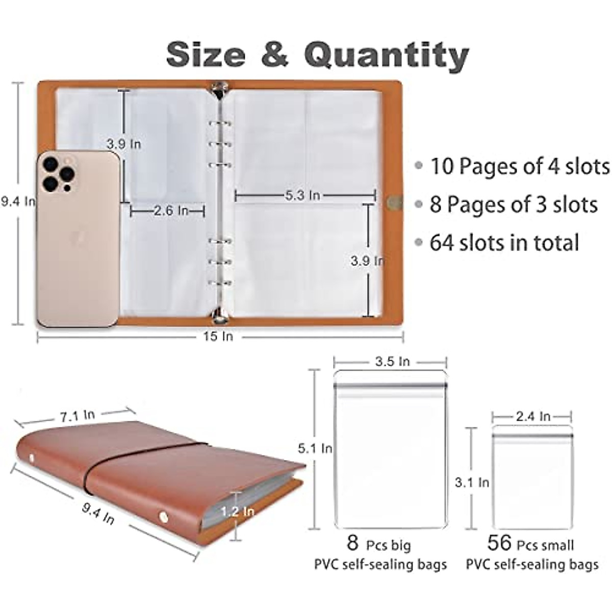 ChezMax Jewelry Organizer, Jewelry Storage Book with Pockets, Foldable Earrings Travel Album, PU Leather Accessories Holder Booklet for Bracelets Necklace Rings (64 Grids+64 Anti-Oxidation PVC Bags)