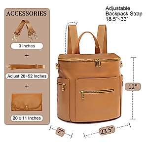 Diaper bag, Leather Diaper Bag Backpack by MF Store, Diaper Backpack with Laptop Sleeve,Changing Pad,Wipes Pouch,Stroller Straps and Insulated Pockets, Brown, 13x7x12 Inch