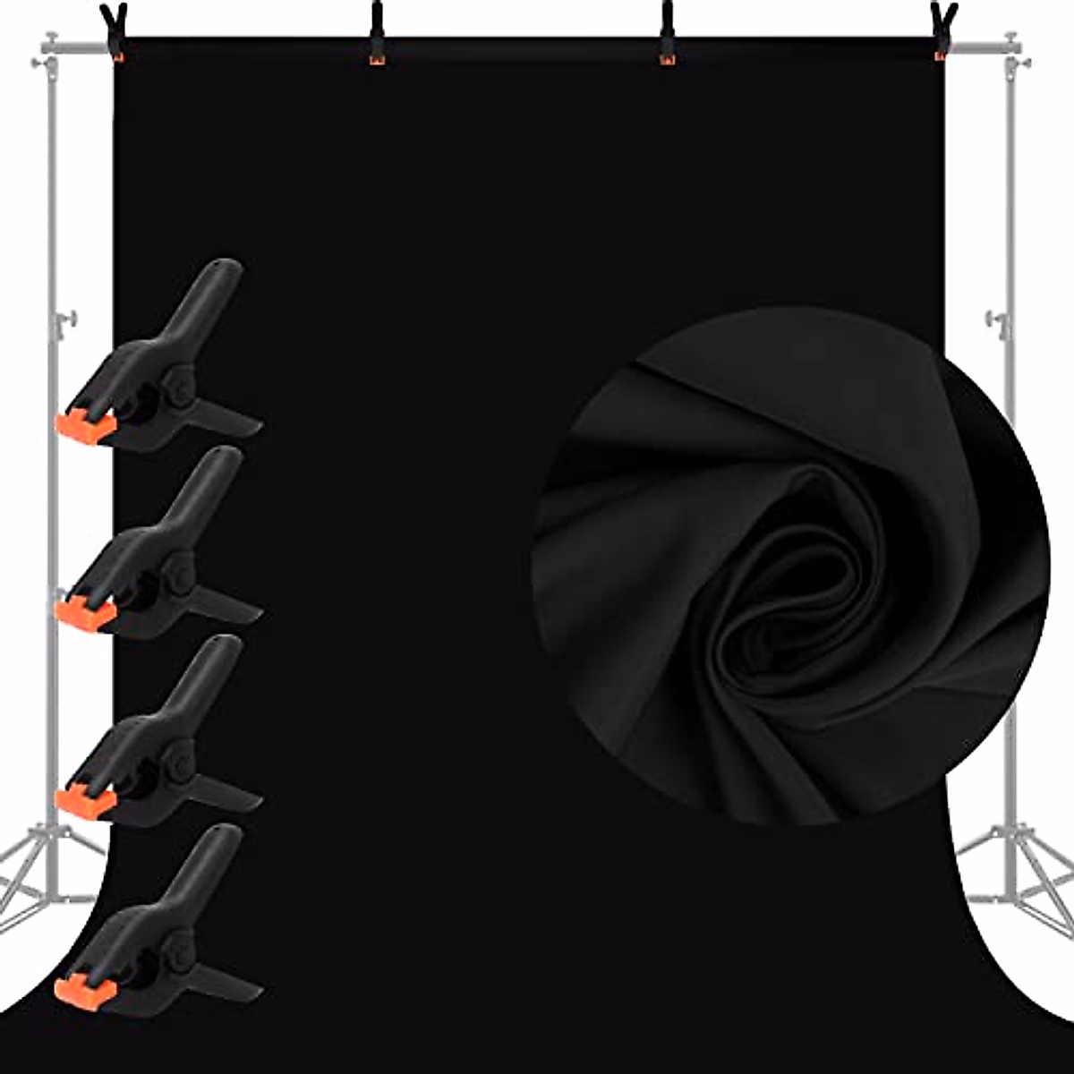 10 x 8 FT Black Backdrop Background for Photography, Chromakey High Density Polyester Fabric Pure Black Photo Backdrop Curtain Screen Collapsible Seamless for Shoot Portraits Party Video Studio