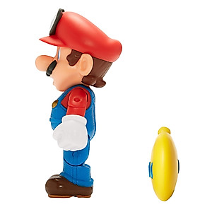 Super Mario Nintendo Collectible Mario Wearing Cappy 4" Poseable Articulated Action Figure with Yellow Power Moon Accessory, Perfect for Kids & Collectors Alike! for Ages 3+ (401344)