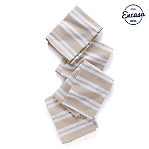 Encasa Homes Anti-Odour Kitchen Dish Towels, 18 x 28 inch (4 Pc Set) Highly Absorbent, Tea Towels for Cleaning & Quick Drying, Eco-Friendly Cotton Franca Beige Stripes