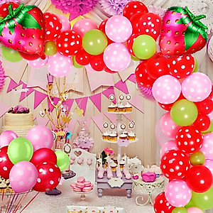109 Pieces Strawberry Party Balloons Arch Garland 12 10 5 Inch Red Pink Green Latex Balloons Jumbo Strawberry Foil Balloons for Baby Shower Berry First Birthday Strawberry Party Decorations