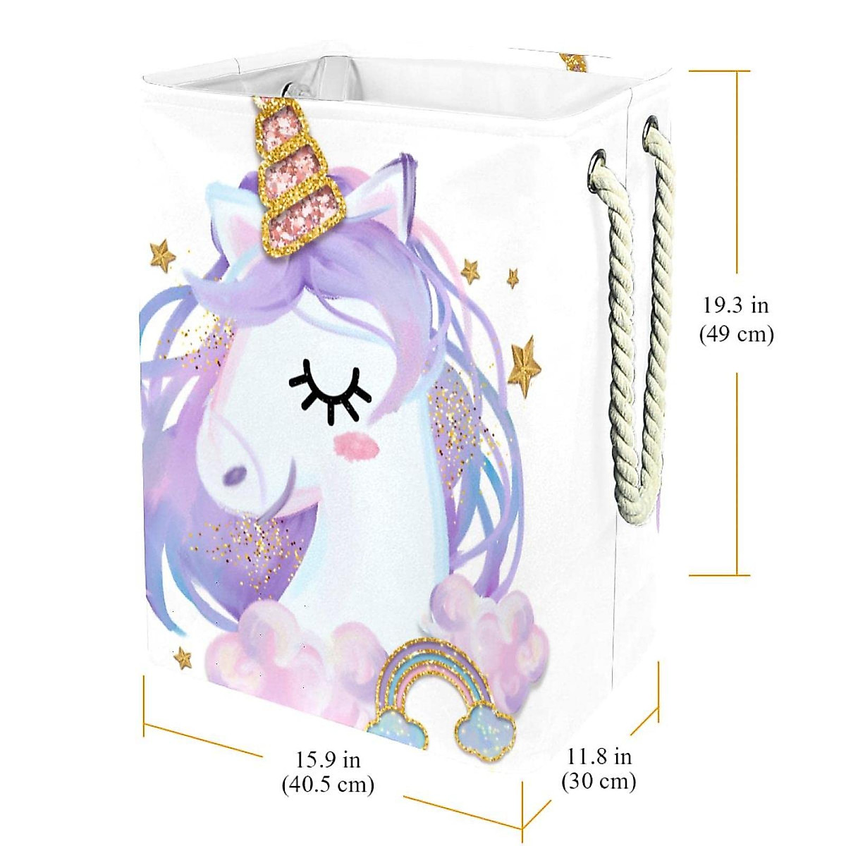Laundry Hamper Unicorn Girl Toy Storage Collapsible Clothes Basket Folding Washing Bin With Handles 19.3x11.8x15.9 in