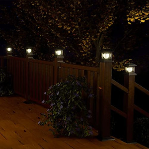 Solar Post Cap Lights Outdoor Fits 3.6x3.6 4x4 4.5x4.5 5x5 Wooden Fence Deck Patio Garden, RGB & Warm White 2 Lighting Mode, 20 LM 1000mAh Battery IP65 Waterproof, ABS Shell Glass Lens, Black (4 Pack)