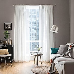 MIULEE 2 Panels Solid Color White Sheer Window Curtains Elegant Window Voile Panels/Drapes/Treatment for Bedroom Living Room (54 X 72 Inches White)
