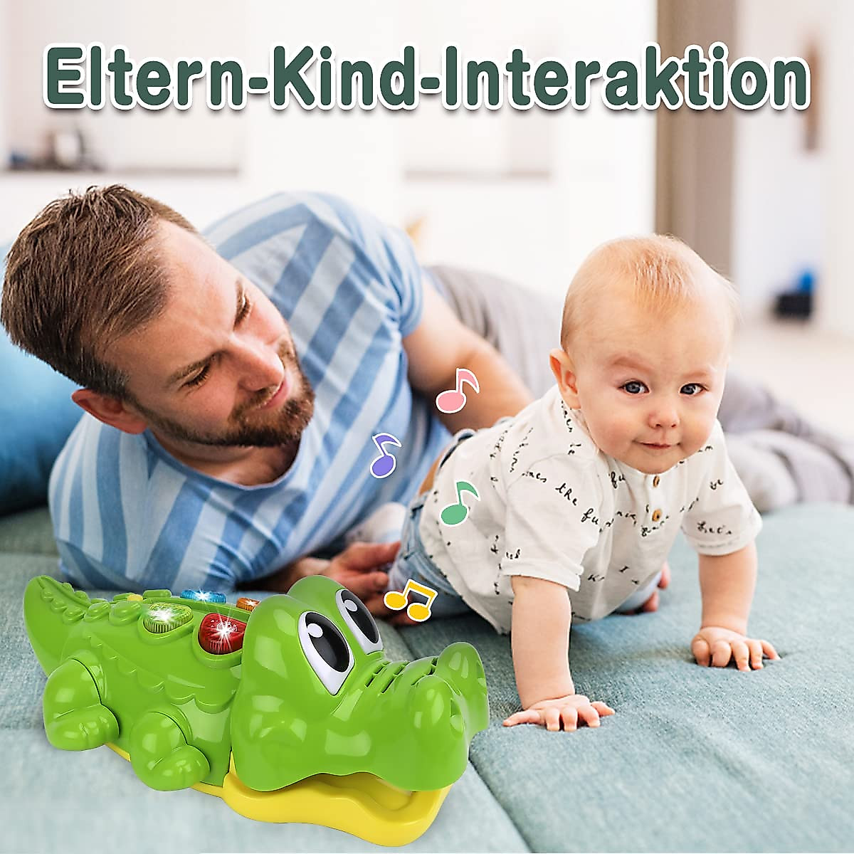 Nueplay Alligator Musical Crawling Toy for 1 2 3 Year Old Kids Babies Toddler Boy Girl Educational Learning Infant Toy with Music Light Game Modes 8 Songs with 3 AA Batteries