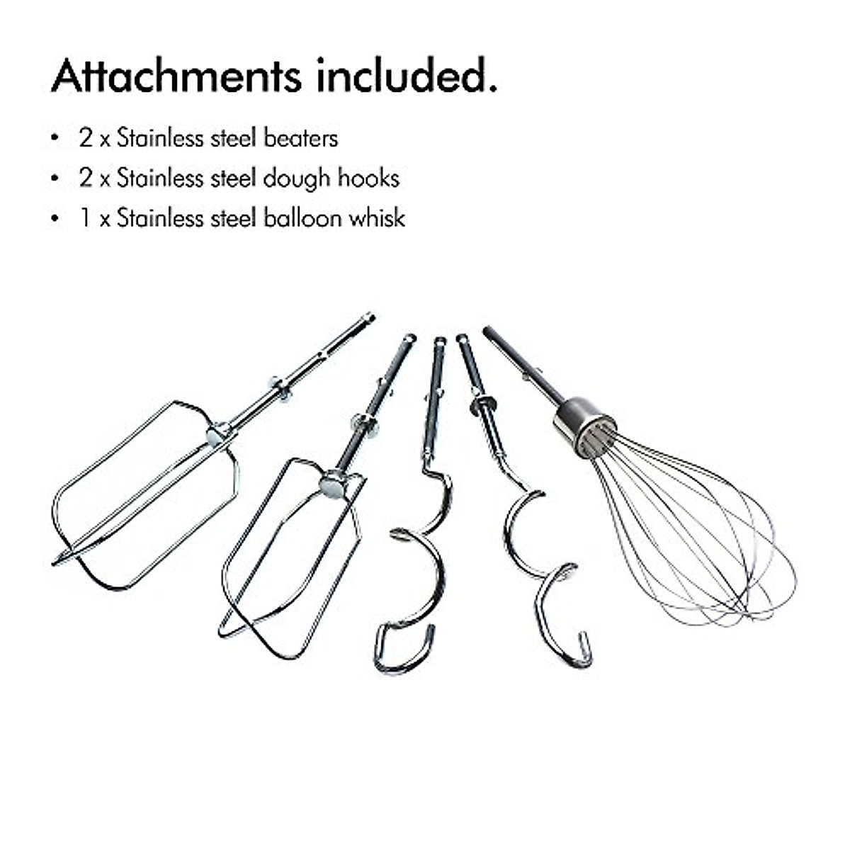 VonShef 5-Speed Hand Mixer - Electric 250W Hand-held Mixer with Turbo Boost Button & Stainless Steel Accessories (Chrome Beater, Dough Hook & Balloon Whisk) for Baking Cookies, Brownies & Cakes - Blue