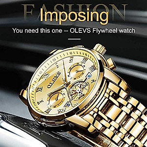 OLEVS Gold Watches for Men Men's Wrist Watches Gold Watch Men Luxury Dress 14K Gold Plated Stainless Steel Watch for Men Waterproof Quartz Gold Watch Classic Mens Watches Gift,relojes para Hombres