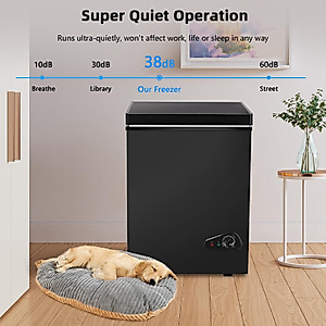Geekman Chest Freezer 3.5 Cubic Feet Capacity with Removable Basket, Defrost Water Drain, 6 Level Adjustable Temperature, Energy Saving, and Top-Open Door for home, bar, office (Black)