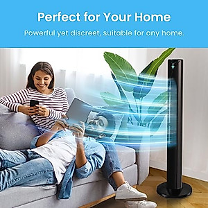 Pro Breeze 46" Oscillating Tower Fan with Remote, Floor Standing Fan Oscillating 70° - Powerful Quiet 45W Cooling Fan for Bedroom, 3 Speed, 4 Modes, 12 hr Timer - Bladeless Tower Fans for Room
