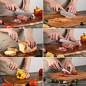 9 Pieces Damascus Kitchen Knife Set, Kitchen Knife Set with Block, ABS Ergonomic Handle for Chef Knife Set, Knife Sharpener and Kitchen Shears, Knife Block Set for Chopping, Slicing & Cutting