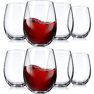 Set of 8 Stemless Wine Glasses 17 Oz, Red or White Wine Clear Glasses, Crystal Drinking Glasses for Wedding Anniversary Birthday Graduation Party Gifts