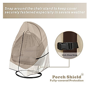 Porch Shield Patio Hanging Egg Chair Cover - 600D Waterproof Outdoor Double Seat Wicker Swing Egg Chair with Stand Protector, Light Tan & Khaki