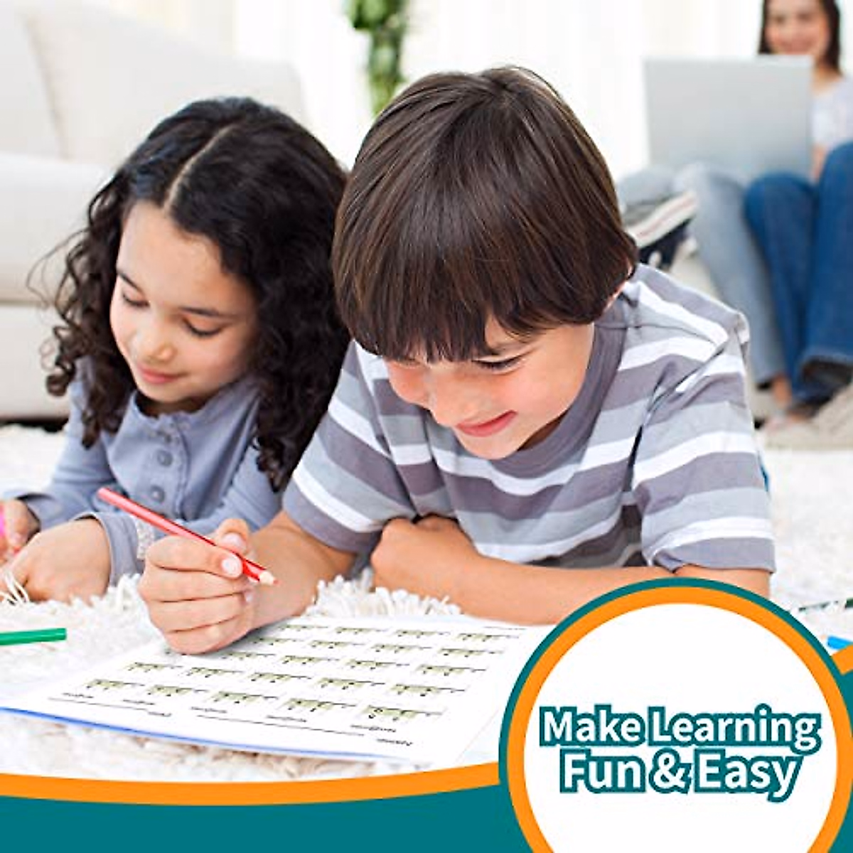 Channie’s Workbook Set for Pre-Kindergarten - 3rd Grade Elementary School Students, 4 Handwriting Pads & 2 Math Practice Workbooks (6 Pack)