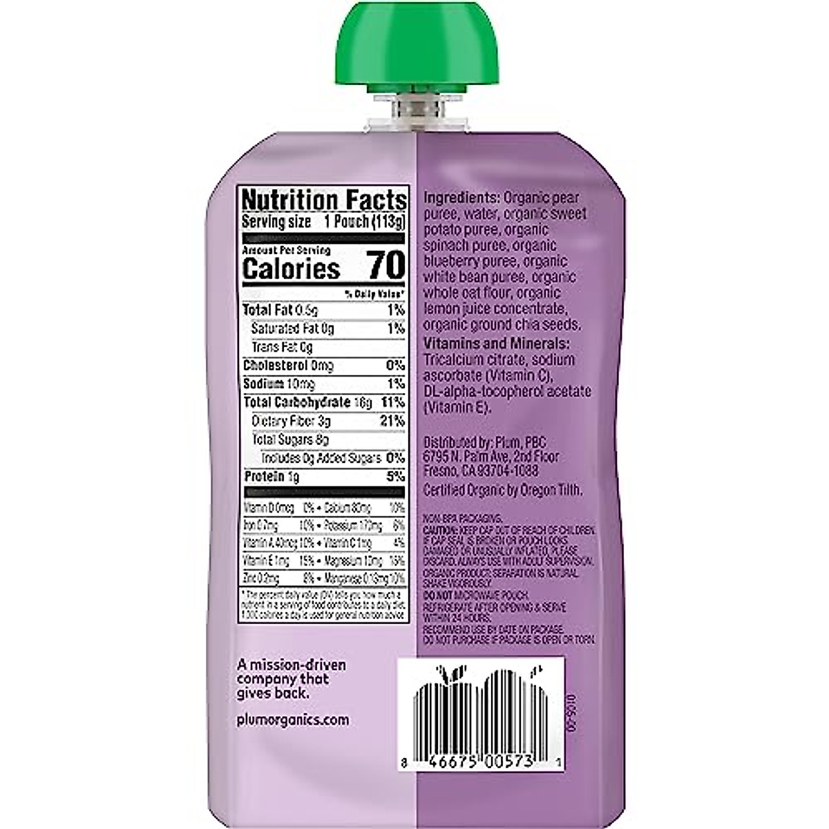 Plum Organics | Super Smoothie | Organic Baby Food Meals | Pear, Sweet Potato, Spinach, Blueberry, Beans & Oats | 4 Ounce Pouch (24 Total Pouches) Packaging May Vary