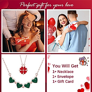 YANCHUN Valentines Heart Necklace for Womenfriend Heart Clover Necklace for Women Lucky 2 in 1 Four Leaf Clover Necklace Valentines Day Gifts for Her
