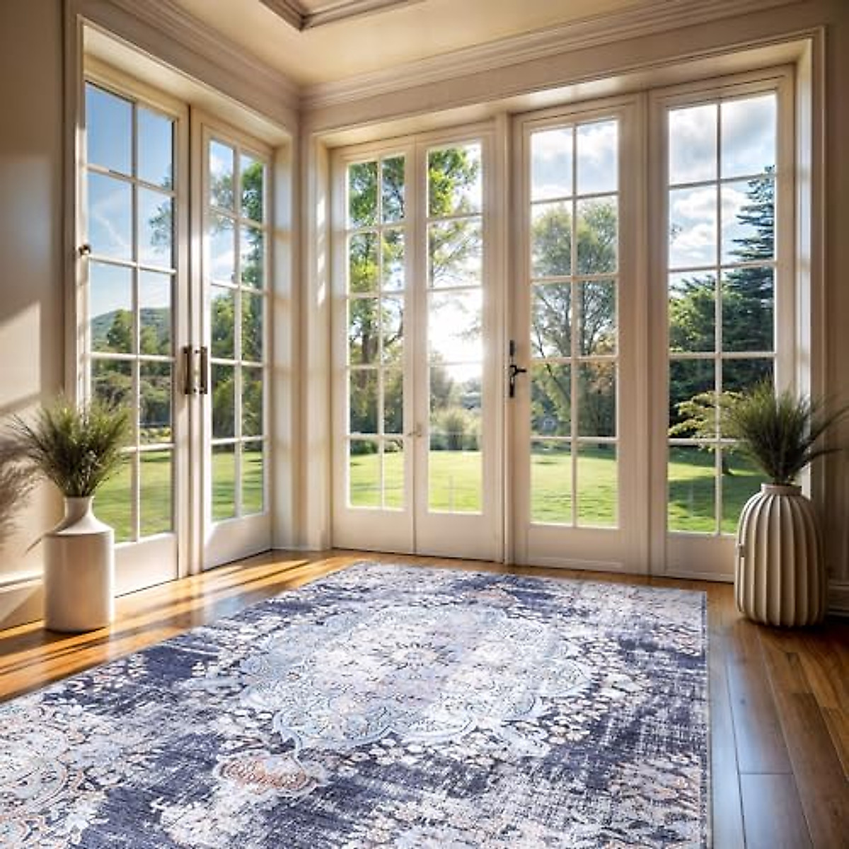 CAMILSON Printed Area Rugs with Ultra Thin Super Strong for Living Room Bedroom, Vintage Rug 8x10, Stain and Water Resistant, Traditional Bohemian Indoor Carpet (8 x 10, Blue)