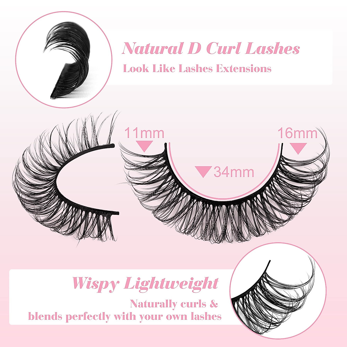 Newcally Russian Strip Lashes Mink Wispy Natural Look False Eyelashes Pack Manga Lashes D Curl Fluffy Volume Faux Mink Lashes Cat Eye Lashes Look Like Lashes Extension 14 Pairs