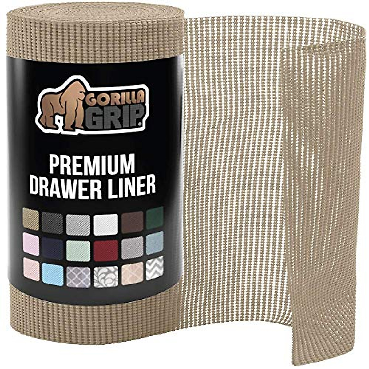 Gorilla Grip Drawer Liner and Refrigerator Liner, Drawer Liner Size 17.5x10 in Beige, and Refrigerator Liner Size 60x13 in Clear, 2 Item Bundle