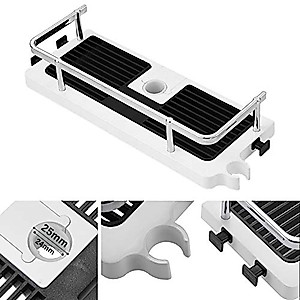 shlutesoy Bathroom Shelf Shower Storage,Shower Storage Shelf,Multifunctional Punch Free Shower Rod Rectangular Storage Rack Holder Black White