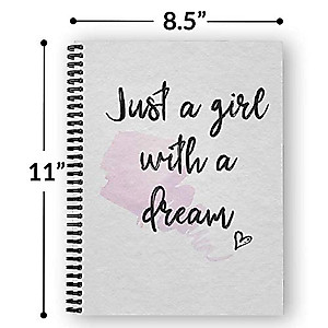 Softcover Girl With A Dream 8.5" x 11" Motivational Spiral Notebook/Journal, 120 Wide Ruled Pages, Durable Gloss Laminated Cover, Black Wire-o Spiral. Made in the USA