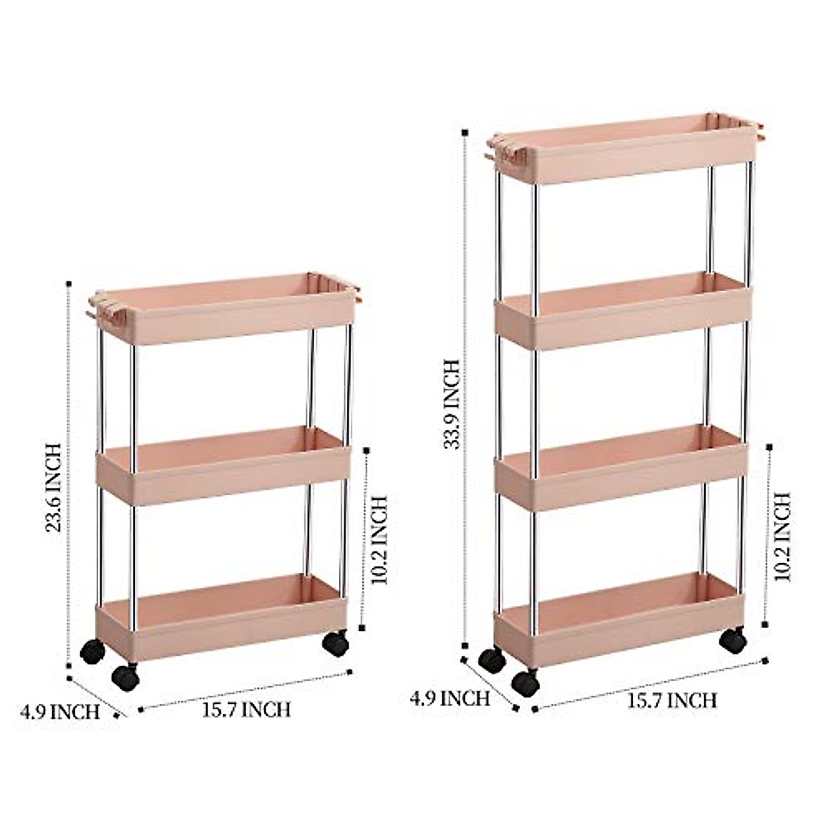 DILUOOU 4 Tier Slim Storage Cart, Mobile Shelving Unit Organizer Slide Out Rolling Storage Racks with Wheels, for Kitchen Bathroom Laundry Room Narrow Places
