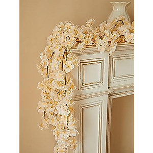 PARTY JOY 8pcs 23.6ft Artificial Cherry Blossom Flower Garland Hanging Vines for Home Decor Room Wedding Party Kawaii Decor Champagne