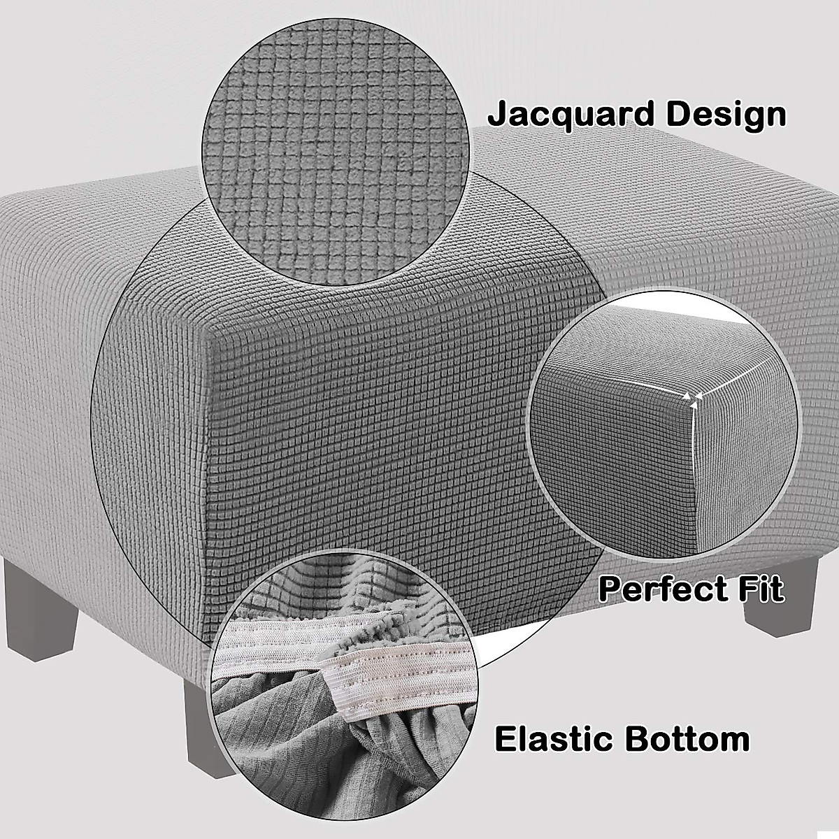 Turquoize Stretch Ottoman Cover Ottoman Slipcover Sofa Cover Footstool Protector Storage Ottoman Covers Furniture Protector Soft Rectangle slipcover with Elastic Bottom (X-Large, Dove)