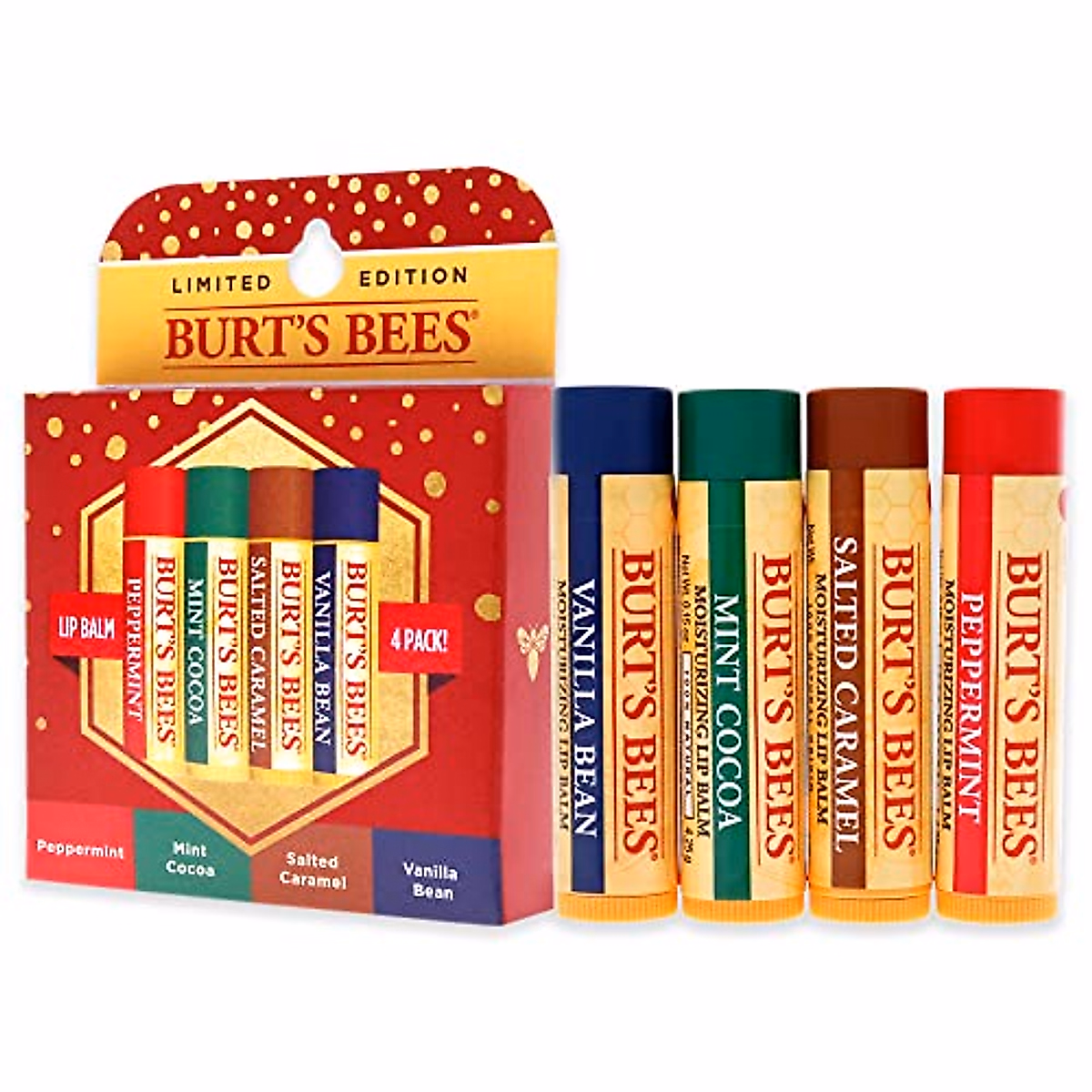 Burts Bees Burts Bees Bliste Kit Limited Edition Unisex - Lip Balm Pepermint, Mint Cocoa, Salted Caramel, Vanilla Bean SADHB70 4 Piece Set