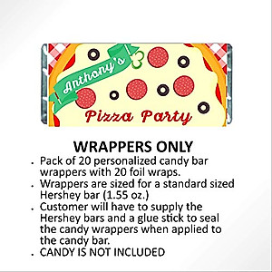 Pizza Party Favors, Personalized Candy Bar Wrappers for Chocolate, Kids Birthday, Hershey Bar Labels, Pack of 20