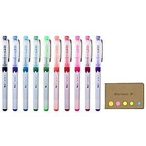 Ohto Fude Ball Color Rollerball Pen 1.5 mm, 10 Colors Ink, 10-pack, Sticky Notes Value Set