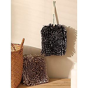4 Pack Chenille Hanging Hand Towel Balls Super Absorbent Microfiber Hand Towels Chenille Ball Soft Plush Quick-Drying Hand Towels with Hanging Loops for Bathroom Kitchen (Brown+Grey)