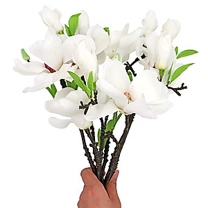 DAMEING Artificial Magnolia Flower 6pcs Bridal Wedding Bouquet Cloth Plastic Fake Wedding Flower Bouquet for Wedding Party Home Office Garden Bridal Hydrangea Decor Anniversary Pool Party