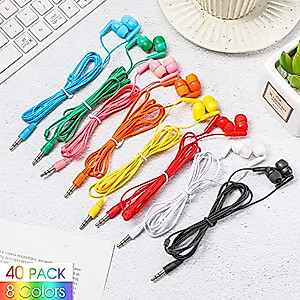 Yunsailing 40 Packs Multi Colored Bulk Earbuds for Classroom Individually Wrapped 3.5 mm in Ear Earphones with Wire for Android MP3 Students Adult Schools Hospitals Hotels Library Museums Gift