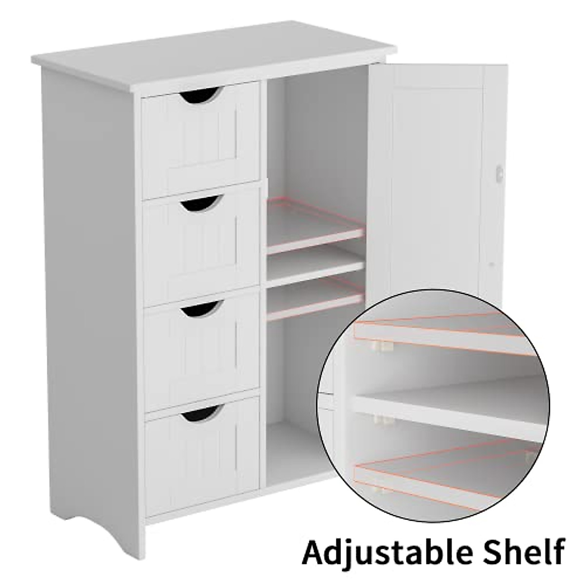 YESHOMY Bathroom Storage Cabinet, Side Free Standing Organizer with Large Space and Adjustable Shelves, Home Office Furniture for Multifunction in Living Room, Hallway, Kitchen, Bedroom, White
