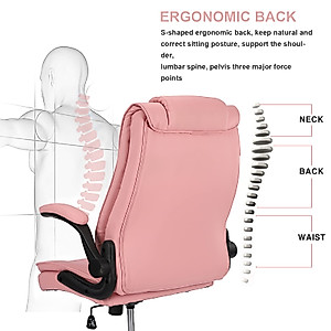 Ergonomic Executive Office Chairs, High Back Leather Office Desk Chairs with Flip up Arms and Height Adjustment, Home Office Computer Task Desk Chair Swivel Home Comfort Chairs (Pink)