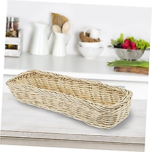ORFOFE 1pc Sundries Storage Tray Manual Basket Woven Wicker Basket Desktop Sundry Storage Tray Sundries Basket Vanity Silverware Household Weaving Basket Grocery Basket Rattan Snack White