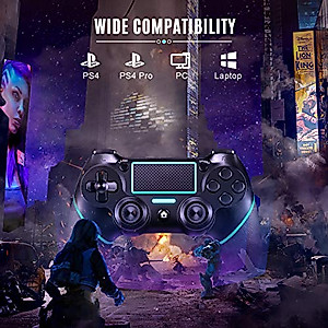 Deeptick Replacement for PS4 Controller Wireless Gamepad Compatible with P4/Pro/Slim/PC with Motion Motors and Audio Function, Mini LED Indicator, USB Cable and Anti-Slip