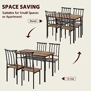 GAOMON Dining Table Set for 4, Kitchen Table and Chairs for 4 with Wine Rack, Dining Room Table Set with 4 Chairs, Rectangular Kitchen Table Set for Small Space, Apartment, Rustic Brown
