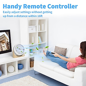 PELANZENHAU 8 inch Table Fan with Remote, USB Powered Desk Fan with RGB Light & Timer, 3 Strong Speeds & 360° Pivot Adjustable, Desktop Air Circulator Fan for Home Office Dorm RV Bedroom Travel