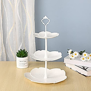Cupcake Stand, 2 Pack Flower Shape Cupcake Tower, 3 Tier Serving Tray, White Plastic Cupcake Display Stand for Desserts, Pastry, Macorons, Muffins Party Supplies
