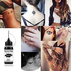 Freehand Ink Temporary Tattoo Kit Jagua Gel Semi Permanent Tattoo Inks 4 Bottles Black 2oz Temp Tattoos for Women Men Kids Body Art Painting DIY Tattoos Fake Freckles kits